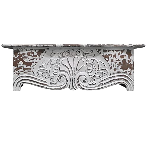 The Urban Port 28-Inch Wooden Floating Wall Shelf with Engraved Floral Details