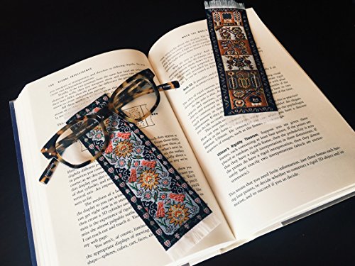 Oriental Carpet Bookmarks - Authentic Woven Fabric - Black Collection - 2 bookmark designs -Beautiful, Elegant,Cloth Bookmarks! Best Gifts & Stocking Stuffers for Men,Women,& Teachers!