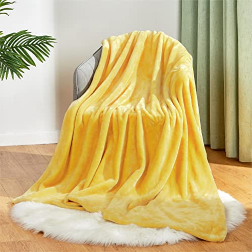 Mellowdy Plush Flannel Blanket Cozy Warm Soft Fleece Fall Fuzzy Throw Blanket for Couch Sofa Bed Camping Traveling Boys Girls (Misted Yellow, 50''x60'') - 320GSM