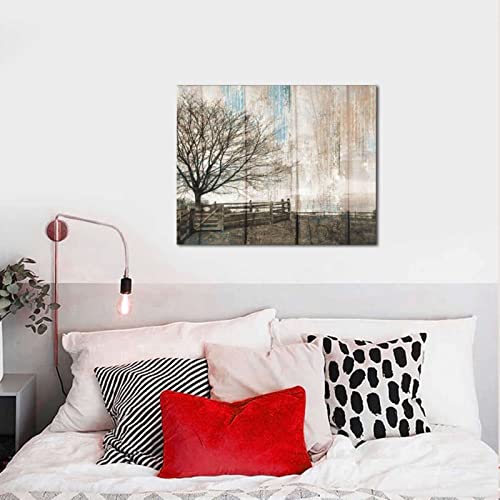 Rustic Farmhouse Wall Art Country Tree Winter Landscape Picture Canvas Print for Bedroom LivingRoom Home Decoration Modern Artwork 16"X20" Frameless