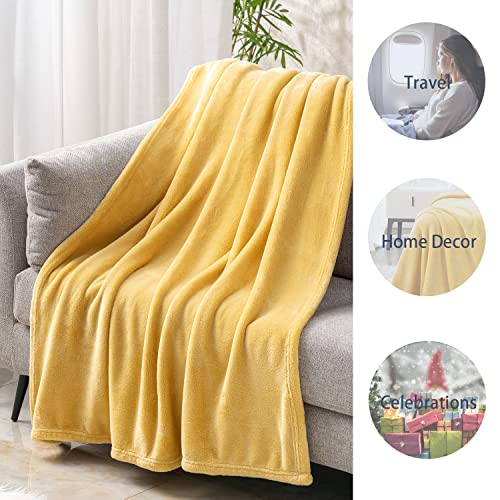 Mellowdy Plush Flannel Blanket Cozy Warm Soft Fleece Fall Fuzzy Throw Blanket for Couch Sofa Bed Camping Traveling Boys Girls (Misted Yellow, 50''x60'') - 320GSM
