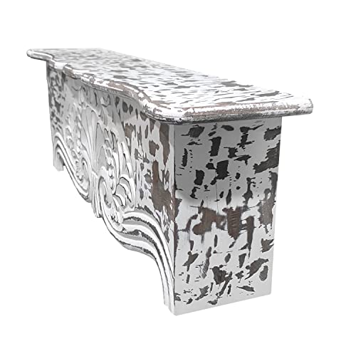 The Urban Port 28-Inch Wooden Floating Wall Shelf with Engraved Floral Details