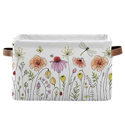 xigua Colorful Wildflowers Foldable Storage Bin, Collapsible Sturdy Fabric Storage Basket Cube W/Handles, Storage Box for Organizing Toys Nursery Shelf Closet Bedroom Office 1PCS
