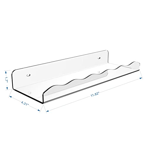 Clear Acrylic Floating Shelves Wall Mounted , Floating Shelves for Wall for for Storage, Bedroom Living Room Bathroom Kitchen and More,Self-Adhesive and Perforated Installation 2-pack (Transparent)