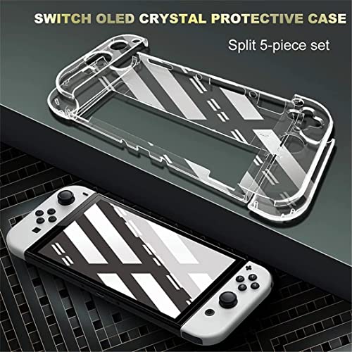 ELIATER Carrying Case Compatible with Switch OLED Model 2021, Accessories Bundle with Screen Protector, Clear Cover for Switch-Pro Controller, Silicone Skin for Joy-Con and 4 Thumb Grip Caps(Blue)