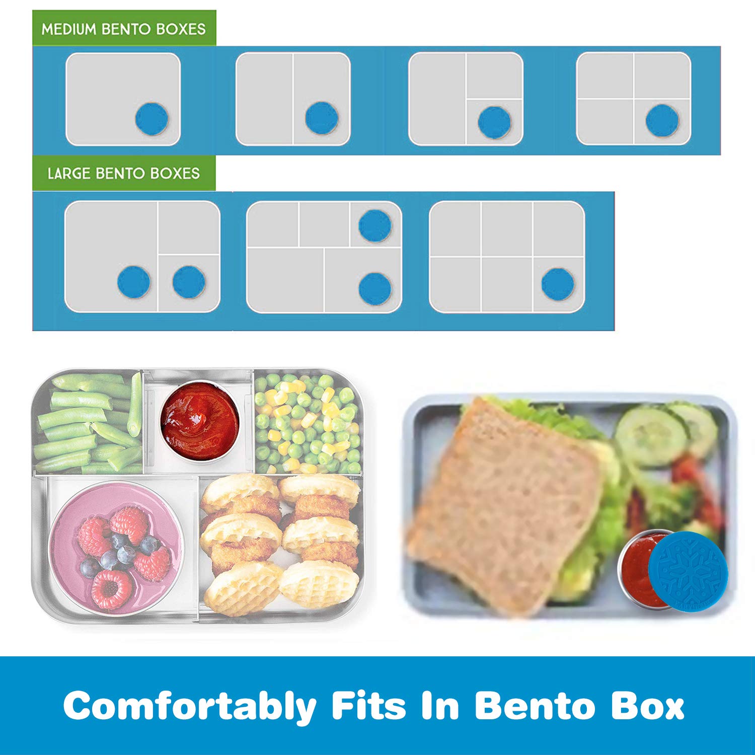 LALASTAR Stainless Steel Condiment Containers with Lids, Leakproof and Reusable Lunch Bento Box Sauce Container, 4x1.6oz, Blue