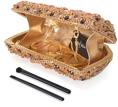 MOSSMON Flower Crystal Evening Clutch Bag Elegant Bride Wedding Party Purse for Women