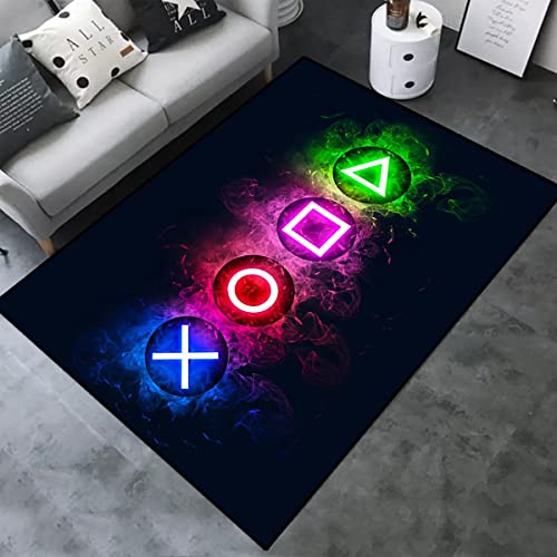 Video Game Controller Gamepad Home Decor Printed Large Area Rugs for Teen Boys Kids Play Bedroom, Polyester Fiber Non-Slip Floor Carpet Yoga Mat, Hairless Crystal Velvet Sofa Floor Mat for Living Room