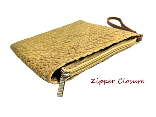 ViJade Handmade Seagrass Woven Straw Wallet Purse Handbag with Fabric Lining for Varied Occasions and Lifestyles