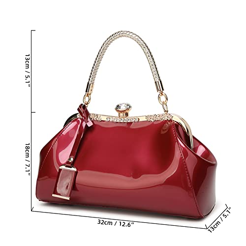 ROUROU Glossy Patent Leather Handbag for Women Top Handle Tote Bag Evening Shoulder Bag Wedding Satchel Retro Purse