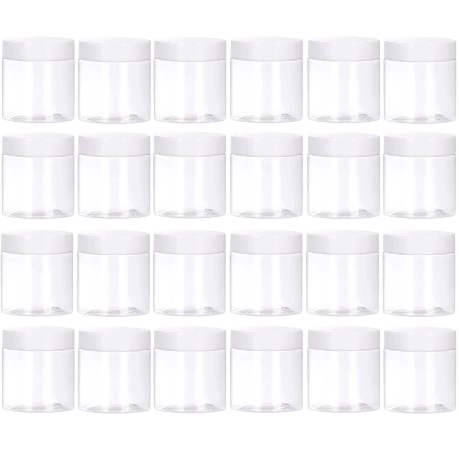 TUZAZO 2 OZ Plastic Jars Round Clear Cosmetic Container Jars with Lids and Labels, 24 Pack Small Plastic Jars for Lotion, Cream, Ointments, Makeup, Glitters, Samples, Travel Storage