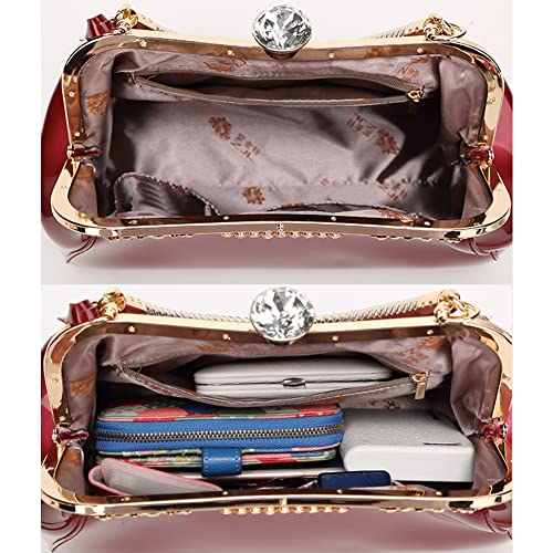 ROUROU Glossy Patent Leather Handbag for Women Top Handle Tote Bag Evening Shoulder Bag Wedding Satchel Retro Purse