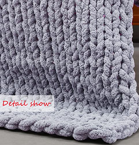 Tocozy Chunky Knit Blanket Soft Cozy Chenille Throw Handmade Cable Knit Blanket for Bed Sofa Home Decor Light Gray 60x80 Inch