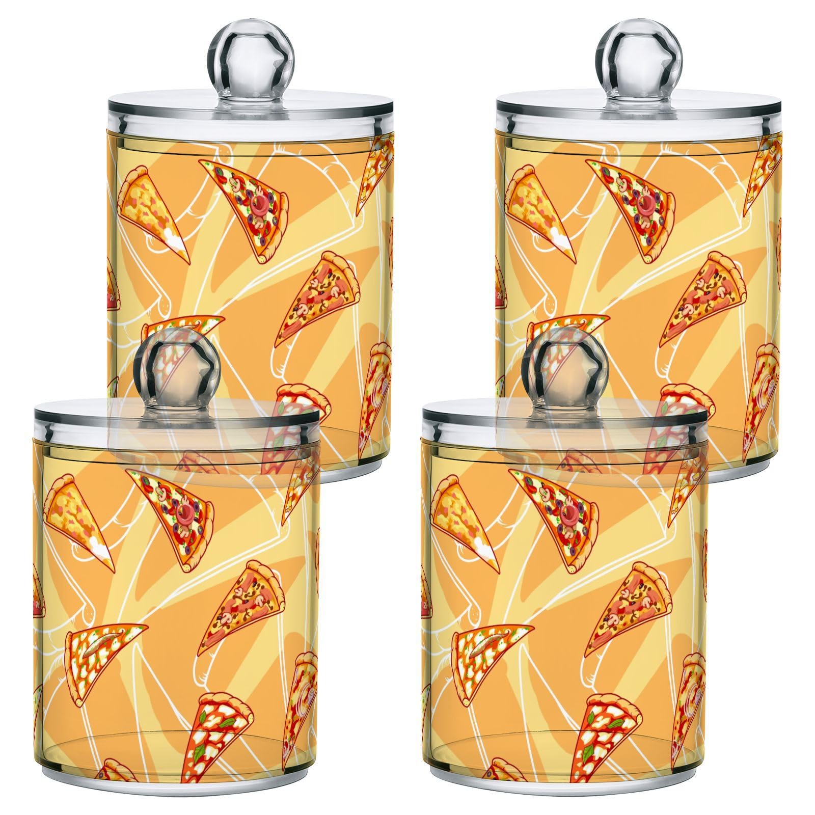GEDAKO Qtip Holder with Lid Set, 10oz Clear Glass Canister Apothecary Jars Bathroom Organizers Storage Accessories Vanity Containers Delicious Food Pizza