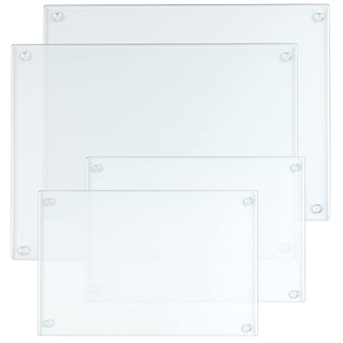 Hacaroa 4 Pack Tempered Glass Cutting Board with Rubber Feet, Rectangle Non-slip Chopping Board, Long Lasting Clear Glass Tray for Kitchen Countertop, Table, Shatter-Resistant, Heat-Resistant, 2 Size