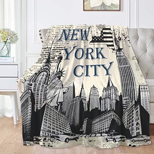 Bhaisajyaguru New York City Throw Blanket Retro New York Theme Decorative Soft Warm Cozy Flannel Plush Fleece Blankets for Bedding Sofa Couch Outdoor Traveling Camping 40"x30" for Pets