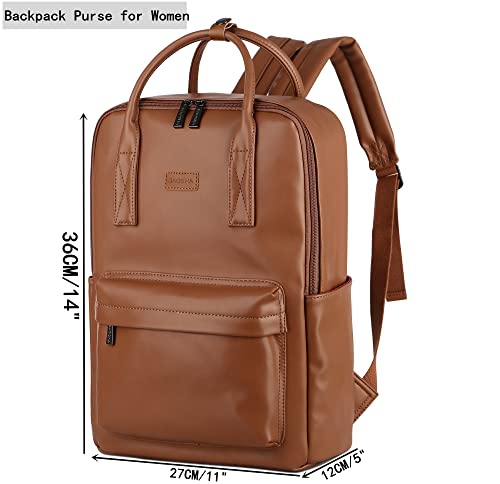 Leather Backpack for Women Travel Backpack Purse Small Cute School College Backpack for Girl BP-29 (Brown)