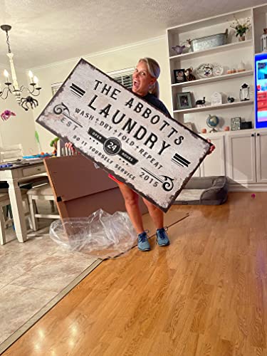 TAILORED CANVASES Personalized Laundry Sign - Large Canvas Wall Art Decor and Accessories for Laundry Room, Business and Farmhouse - Rustic Wall Decoration, Family Name Wash Dry Fold Repeat, 36"x12"