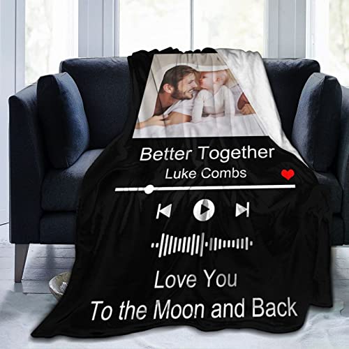 SIMIEEK Custom Blanket Personalized Photos Text Collage with Spotif Customized Picture Throws Blankets for Couple Lover Adults Family Birthday, 30x40 Inches