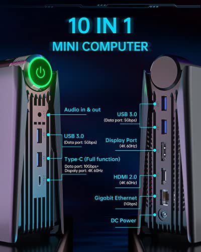 [Gaming PC] Ryzen Mini PC, AMD Ryzen 5 5600U(up to 4.2Ghz) 16GB DDR4 512GB M.2 SSD RGB Lights Windows 11 Pro Mini Computer 4K HDMI DP Type-C Small PC, Auto/Silent Eco/Performance 3 Adjustable Mode