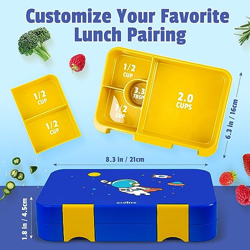 Ordiffo Bento Lunch Box for Kids, 4-6 Compartments with Leakproof Removable Compartment, Dishwasher Safe, Pre-School Kid Toddlers Daycare Lunches Snack Container for Boys, Space Astronaut