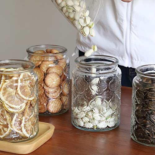 HolaJia Glass Jar with Lid – 24oz Glass Storage Containers – Premium Jars with Airtight Lids for Coffee, Rice, Sugar – Decorative Cookie Jars for Kitchen Counter, Pantry(Begonia flowers)
