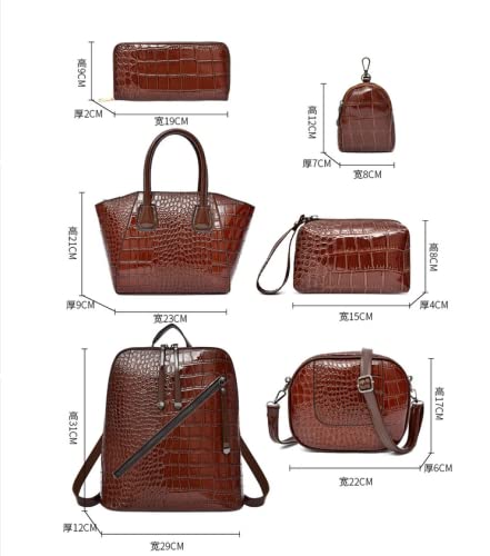 Women Fashion Handbags Wallet Tote Bag Shoulder Bag Top Handle Satchel Backpack Purse Set 6pcs (Brown)