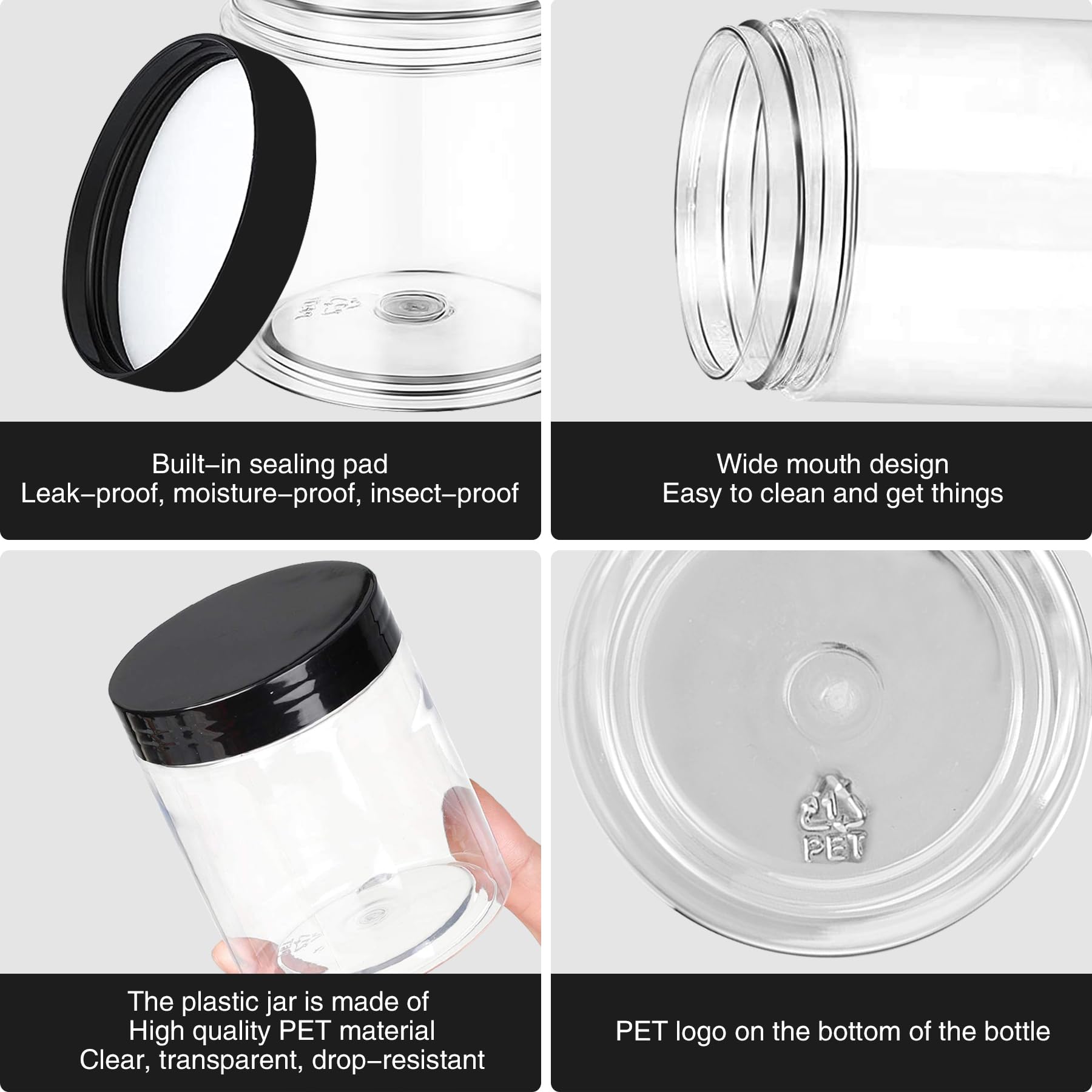 Hajoyful Plastic Jars with Lids 8OZ 36PCS,Small Cosmetic Slime Containers Clear Travel Round Jars Empty Refillable Sample Containers Leak Proof Pot with Black Lids for Lotion, Cream, Cosmetics
