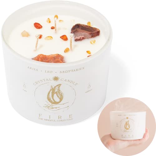 Healing Crystal Candle, 12oz - 3 Wick Aries, Leo, Sagittarius Zodiac Candles with Crystals Inside. Zodiac Gifts for Women, Real Crystals and Healing Stones Manifestation Candle, Meditation Candle