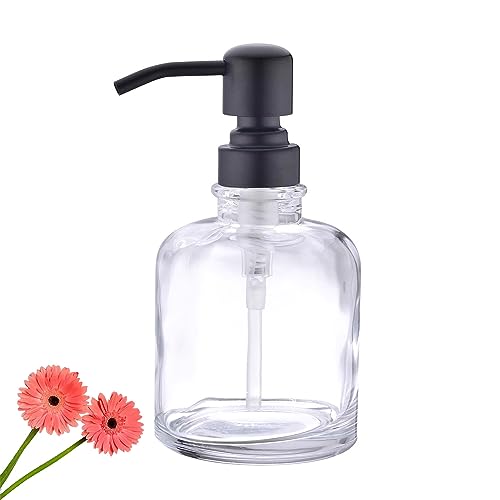 EKRTE Clear Glass Soap Dispenser, Hand Soap Dispenser with 304 Stainless Steel Soap Dispenser Pump, Matte Black Liquid Lotion Soap Dispenser Soap Dispenser for Kitchen Sink and Bathroom