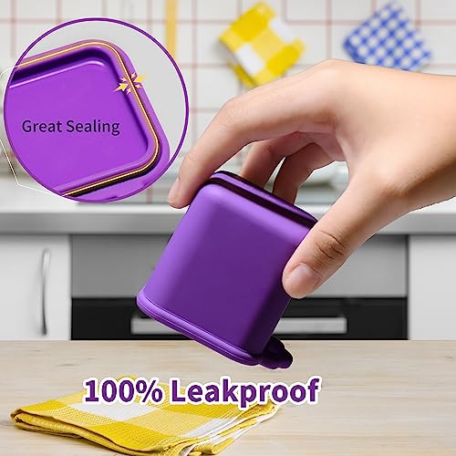 MUUPEG 2PCS Dips Containers Fits Most Bento Lunch Box To Go, Leakproof Salad Dressing Container Fits Lunch Box for Kids, Food Grade Silicone Condiment Container with Lids (Purple & Orange)