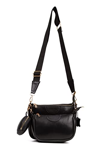 Women's Genuine Leather Hand Wallet and Shoulder Bag | Crossbody Bag for Women | 3 Pieces Tote Bag | Satchel Purse Set (Black)
