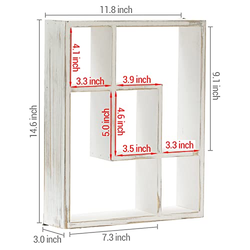 MyGift Wall Mounted Whitewashed Wood Collectible Display Cubby Shelf with 5 Compartments - Hang Vertical or Horizontal