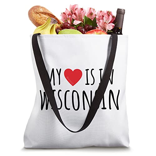 MY HEART IS IN WISCONSIN Cute American State Tote Bag