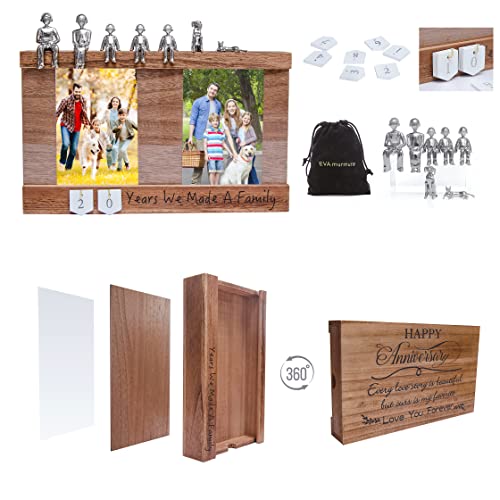 EVA murmure Personalized Romantic Wedding and Anniversary Keepsake Box with Family Statue - Wooden Memory Picture Box for Cherished Keepsakes and Ticket Storage - Elegant House Decor and Couple Gift