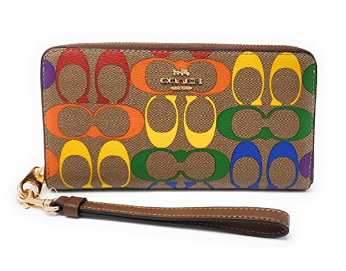 COACH Women's Long Zip Around Wallet In Signature Canvas (Rainbow - Khaki)
