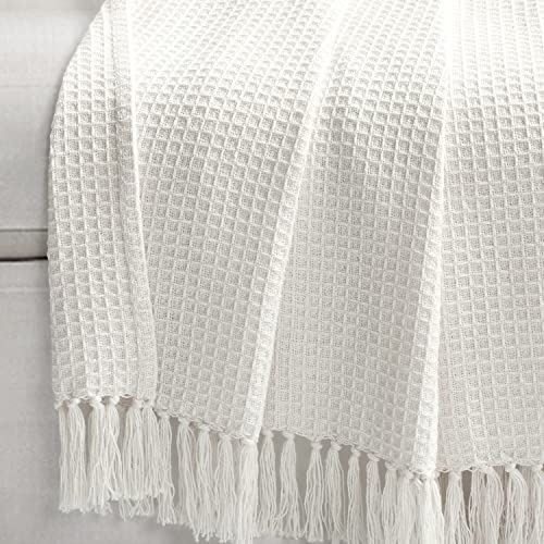 Lush Decor Waffle Cotton Knit Throw Blanket, 60" x 50", White