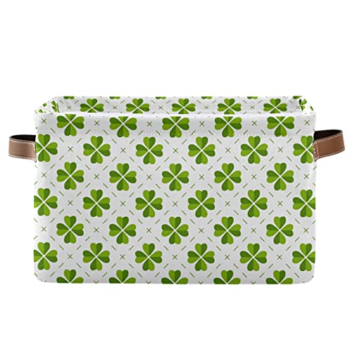 xigua St. Patricks Day Clover Storage Basket, Durable Canvas Organizer With Handles Large Collapsible Storage Bins Boxes for Home Office - 2packs