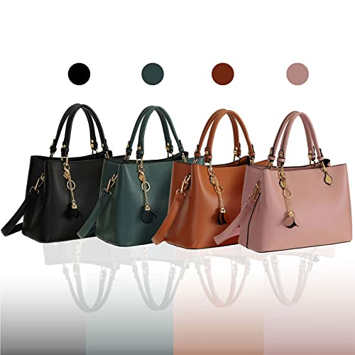 Green Top Handle Handbags for Women Soft Vegan Leather Satchel Tote Bag Shoulder Purses Medium