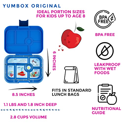 Yumbox Bento Lunch box for Kids (2-7); Leakproof 5-Compartment Design; Fits Standard Lunch Bags; Easy-Open Latch; Healthy Portion Control; Lightweight, Durable & BPA-Free (Surf Blue)