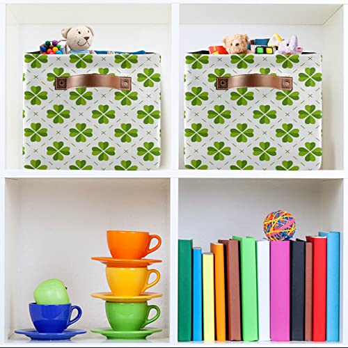 xigua St. Patricks Day Clover Storage Basket, Durable Canvas Organizer With Handles Large Collapsible Storage Bins Boxes for Home Office - 2packs
