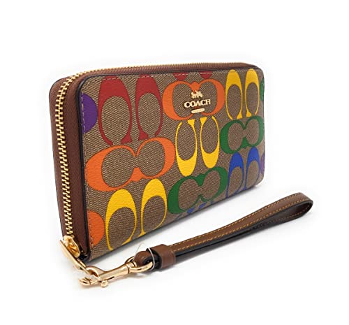 COACH Women's Long Zip Around Wallet In Signature Canvas (Rainbow - Khaki)