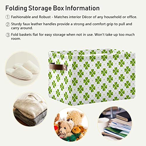 xigua St. Patricks Day Clover Storage Basket, Durable Canvas Organizer With Handles Large Collapsible Storage Bins Boxes for Home Office - 2packs