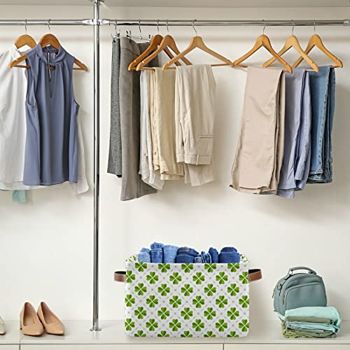 xigua St. Patricks Day Clover Storage Basket, Durable Canvas Organizer With Handles Large Collapsible Storage Bins Boxes for Home Office - 2packs