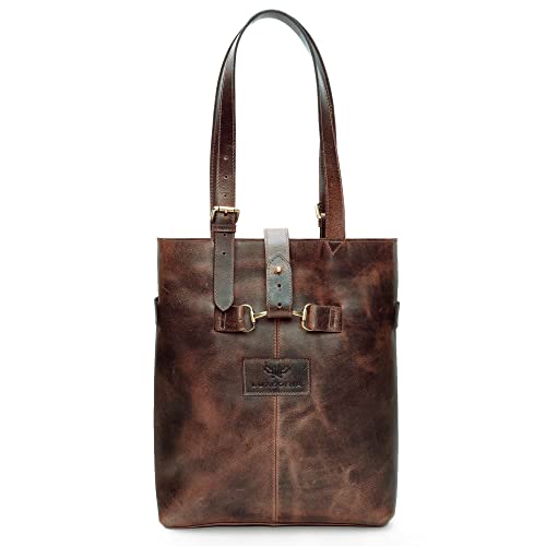 LUXEORIA Genuine Leather Tote Bag for Women Shoulder Handbag Swanky Deep Brown