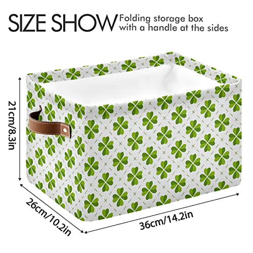 xigua St. Patricks Day Clover Storage Basket, Durable Canvas Organizer With Handles Large Collapsible Storage Bins Boxes for Home Office - 2packs