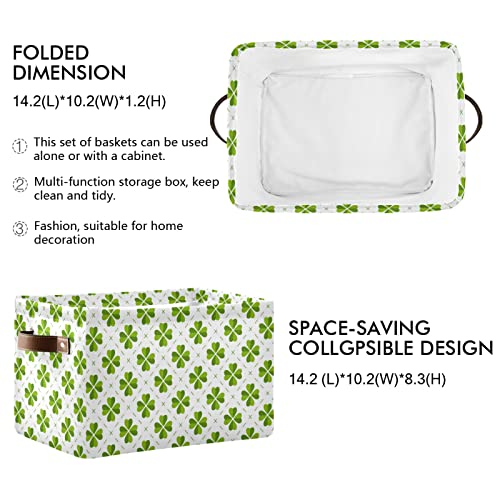 xigua St. Patricks Day Clover Storage Basket, Durable Canvas Organizer With Handles Large Collapsible Storage Bins Boxes for Home Office - 2packs