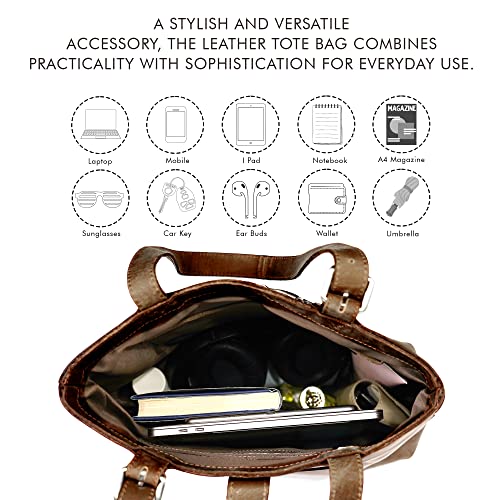 LUXEORIA Genuine Leather Tote Bag for Women Shoulder Handbag Swanky Deep Brown