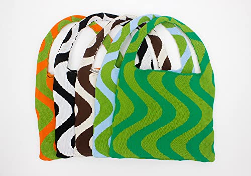 Woven Tote Bag, Knitted Messenger Bag Wavy Striped Shoulder Bag Underarm Colorblocking Women'S Bag (blue-green)