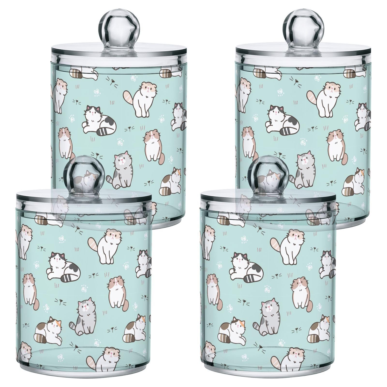 Cartoon Cat Pastel Green 2 Pack Qtip Holder Organizer Dispenser Plastic Bathroom Jars Storage Containers with Lids Clear Bathroom Organizer Dispenser for Bathroom Accessories